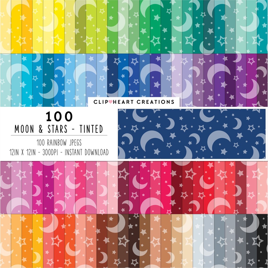 100 Moon & Stars Digital Papers, Commercial Use Seamless Stars Digital ...