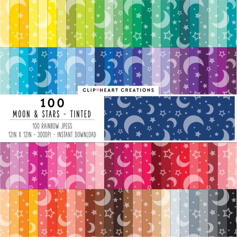 100 Moon & Stars Digital Papers, Commercial Use Seamless Stars Digital ...