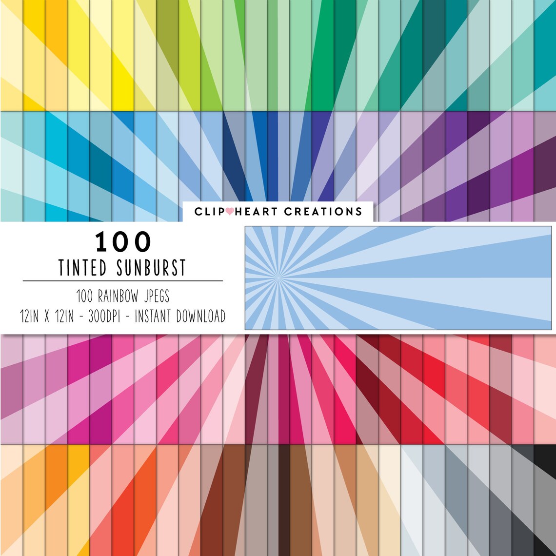 100 Tinted Sunburst Digital Papers Commercial Use Instant - Etsy