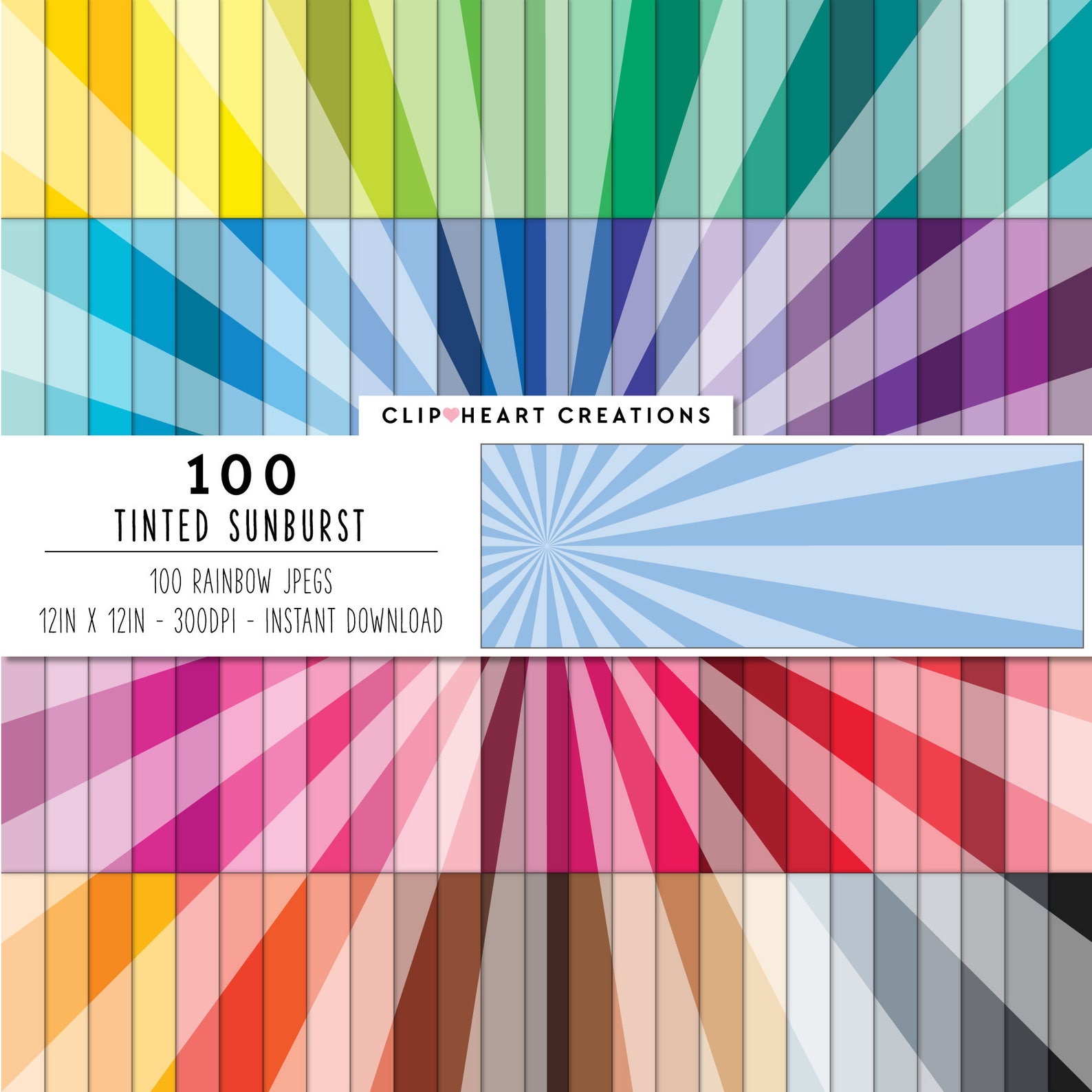 100 Tinted Sunburst Digital Papers: Commercial Use (digital Download ...