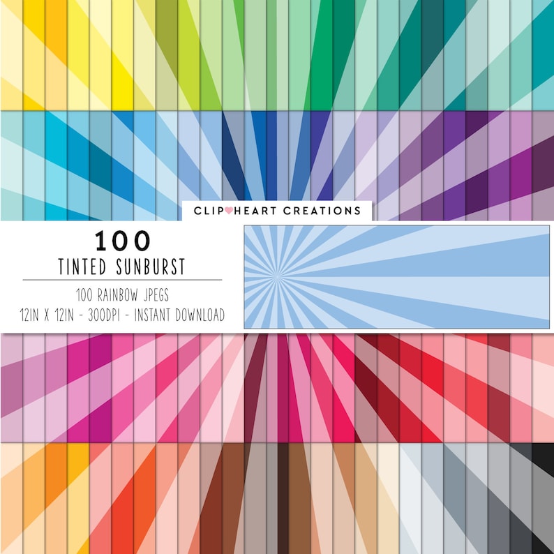 100 Tinted Sunburst Digital Papers: Commercial Use (digital Download ...