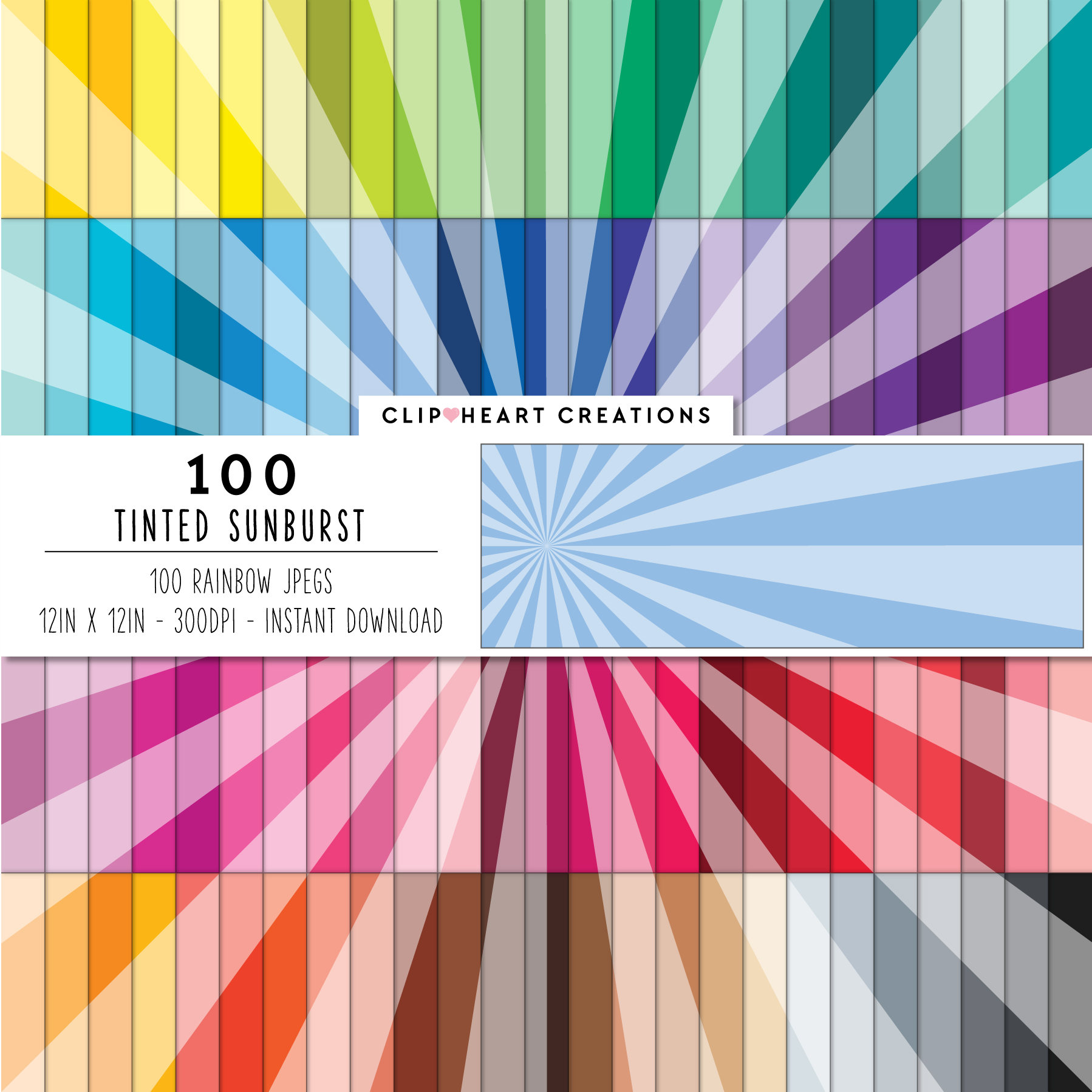 100 Tinted Sunburst Digital Papers: Commercial Use (digital Download ...