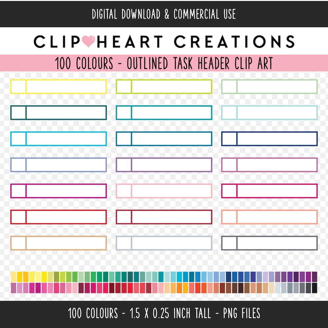 100 Outlined Header Clip Art, Commercial Use Instant Download Planner ...