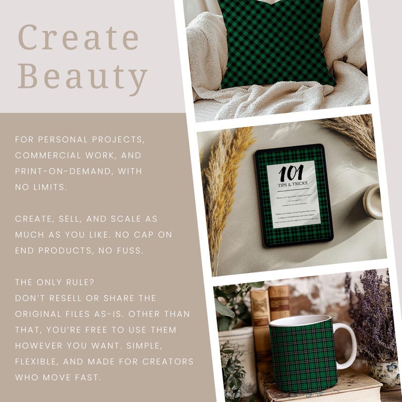 Green Buffalo Plaid Digital Paper Set, Seamless Lumberjack Plaid Papers ...