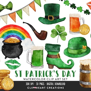 St Patrick's Day Watercolor Clip Art, Commercial Use Instant Download ...