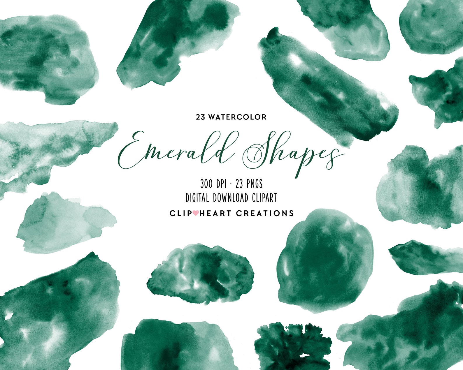 Emerald Watercolor Shapes Clip Art, Commercial Use Instant Download PNG ...