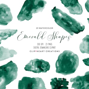 Emerald Watercolor Shapes Clip Art, Commercial Use Instant Download PNG ...