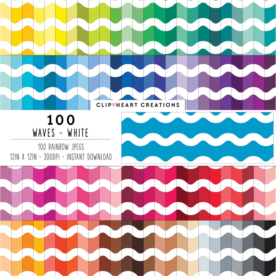 100 Waves Pattern Digital Papers, Commercial Use Seamless Wave Pattern ...