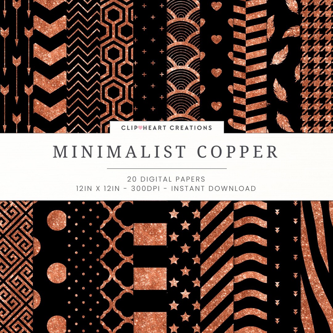 20 Copper Glitter Pattern Digital Papers, Commercial Use Instant ...