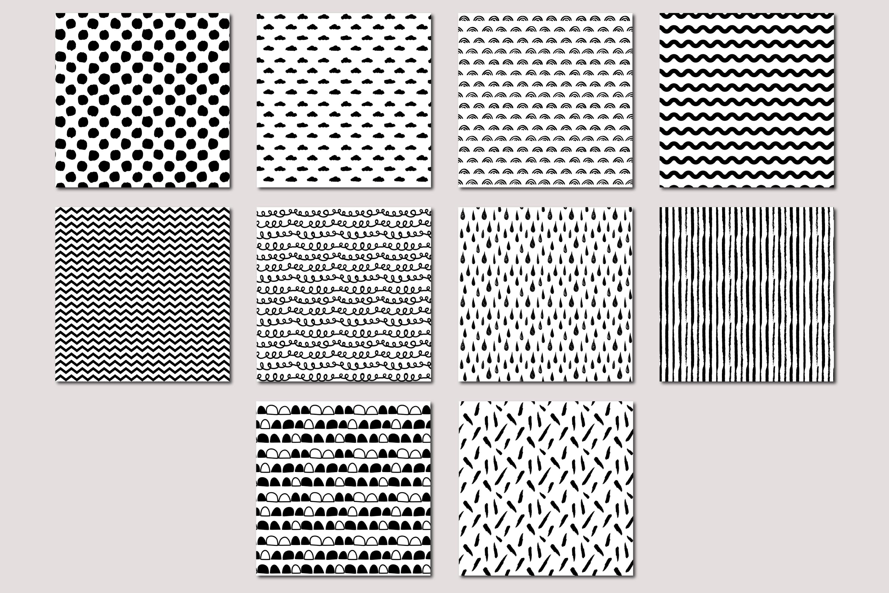 Black & White Doodle Seamless Digital Papers, Commercial Use Instant ...