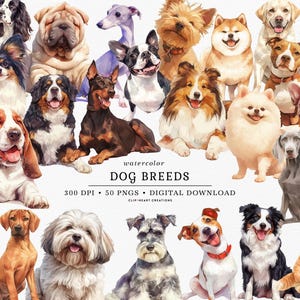 Dog Breeds Watercolor Clipart Set, Commercial Use Instant Download PNG ...
