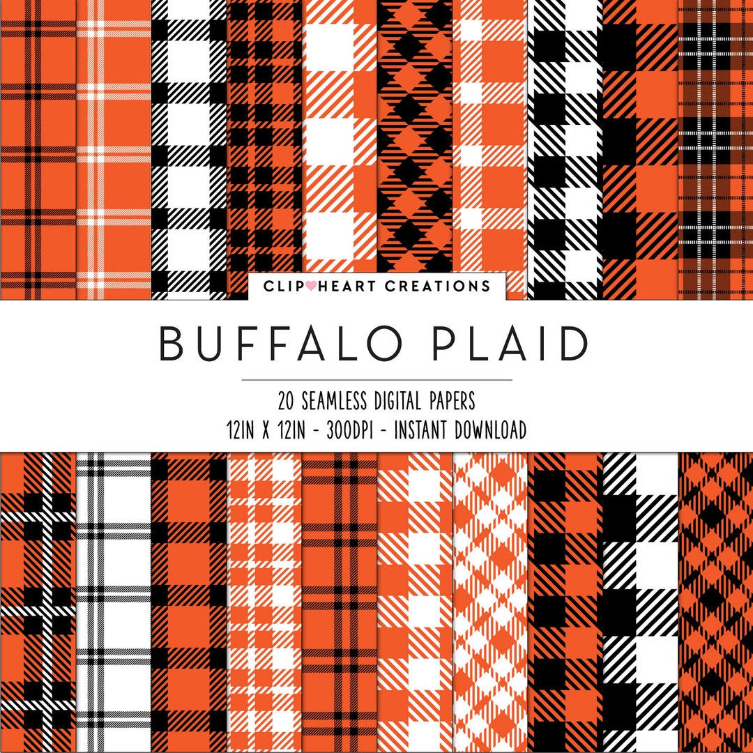 Orange Buffalo Plaid Digital Paper Set, Seamless Lumberjack Plaid ...