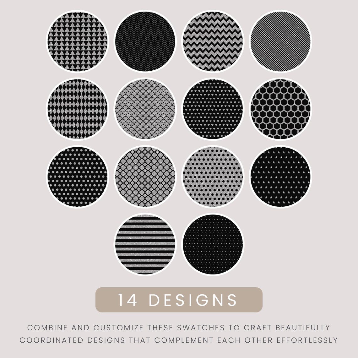 14 Silver and Black Glitter Pattern Digital Papers, Commercial Use ...
