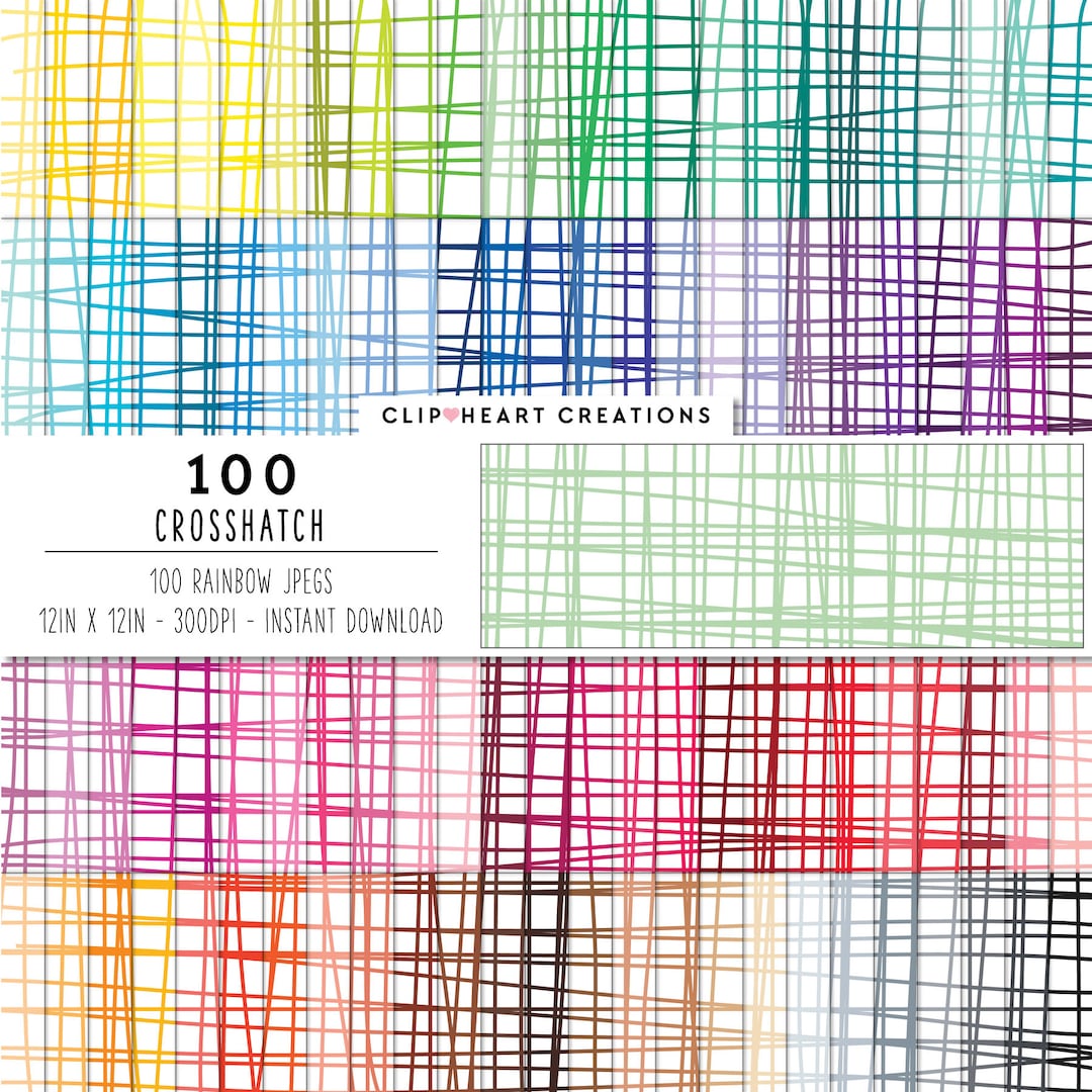 100 Crosshatch Digital Papers, Commercial Use Instant Download Rainbow ...