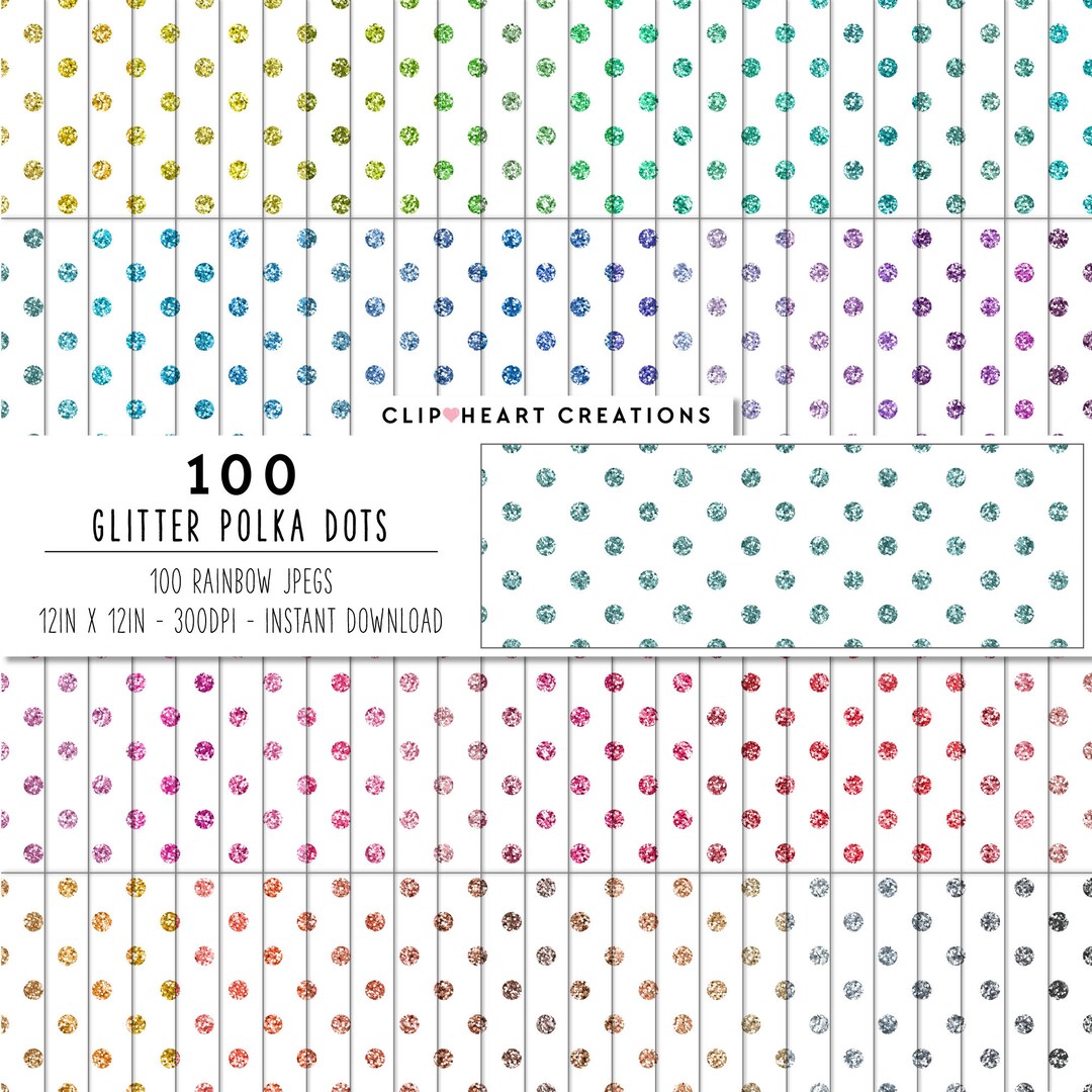 100 Glitter Polka Dot Digital Papers, Commercial Use Instant Download ...
