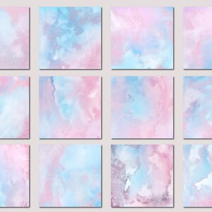 Pink and Blue Glitter Watercolor Digital Papers, Commercial Use Instant ...
