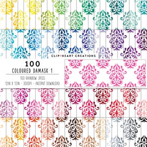 100 Damask Pattern Digital Papers, Commercial Use Instant Download ...