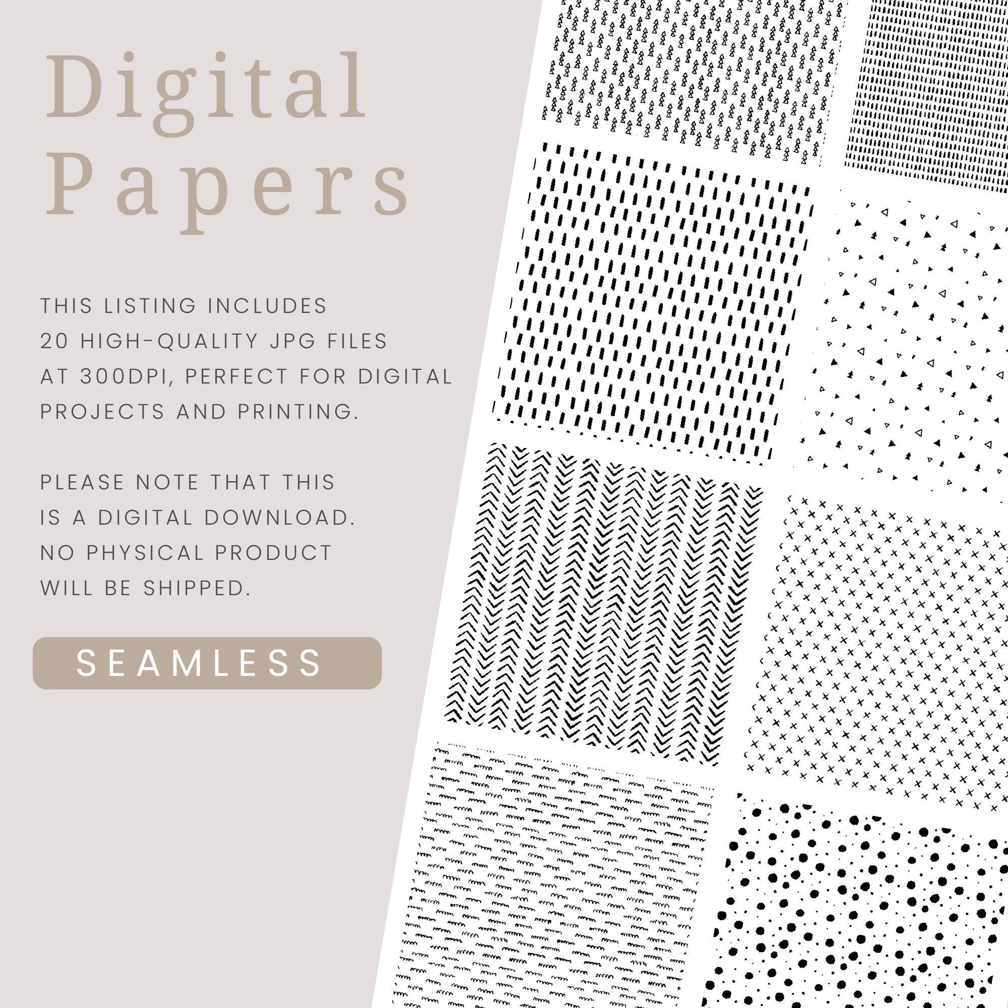 Black & White Doodle Seamless Digital Papers, Commercial Use Instant ...