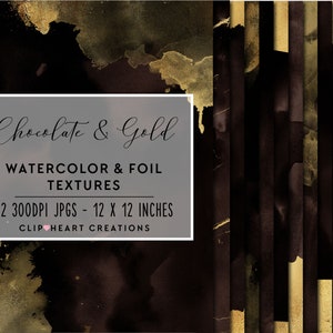 Brown & Gold Watercolor and Foil Digital Papers, Commercial Use Instant ...