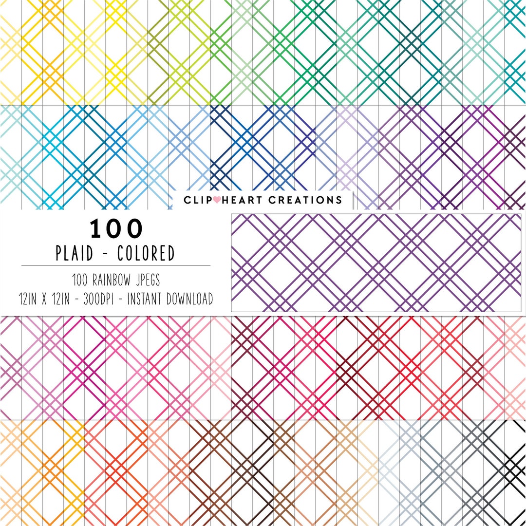 100 Plaid Pattern Digital Papers, Commercial Use Seamless Rainbow Plaid ...