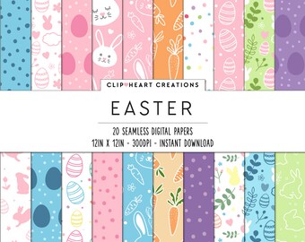 12 Easter Seamless Digital Papers, Boho Easter Scrapbook Paper, Bunny ...