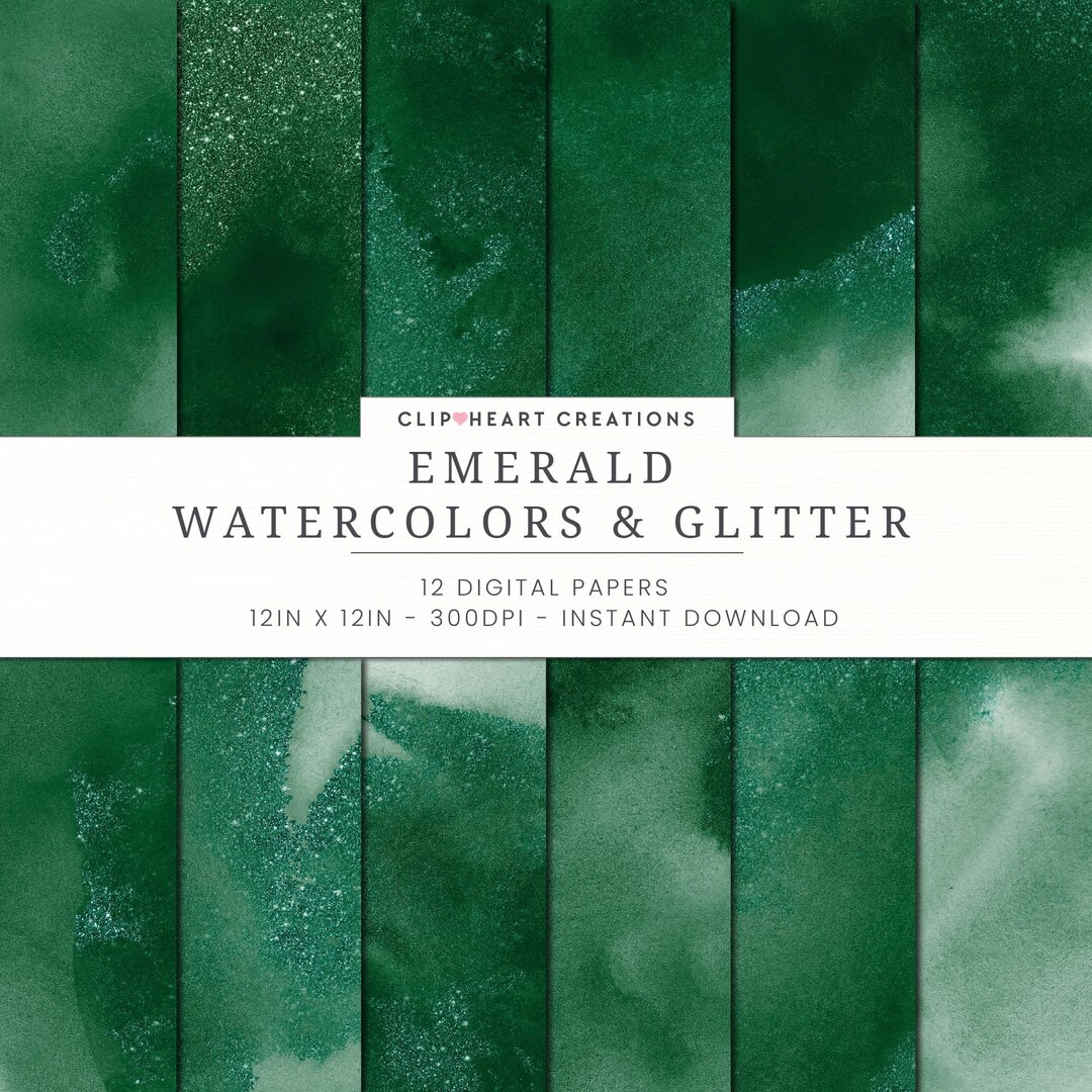 Green Glitter Watercolor Digital Papers, Commercial Use Instant ...