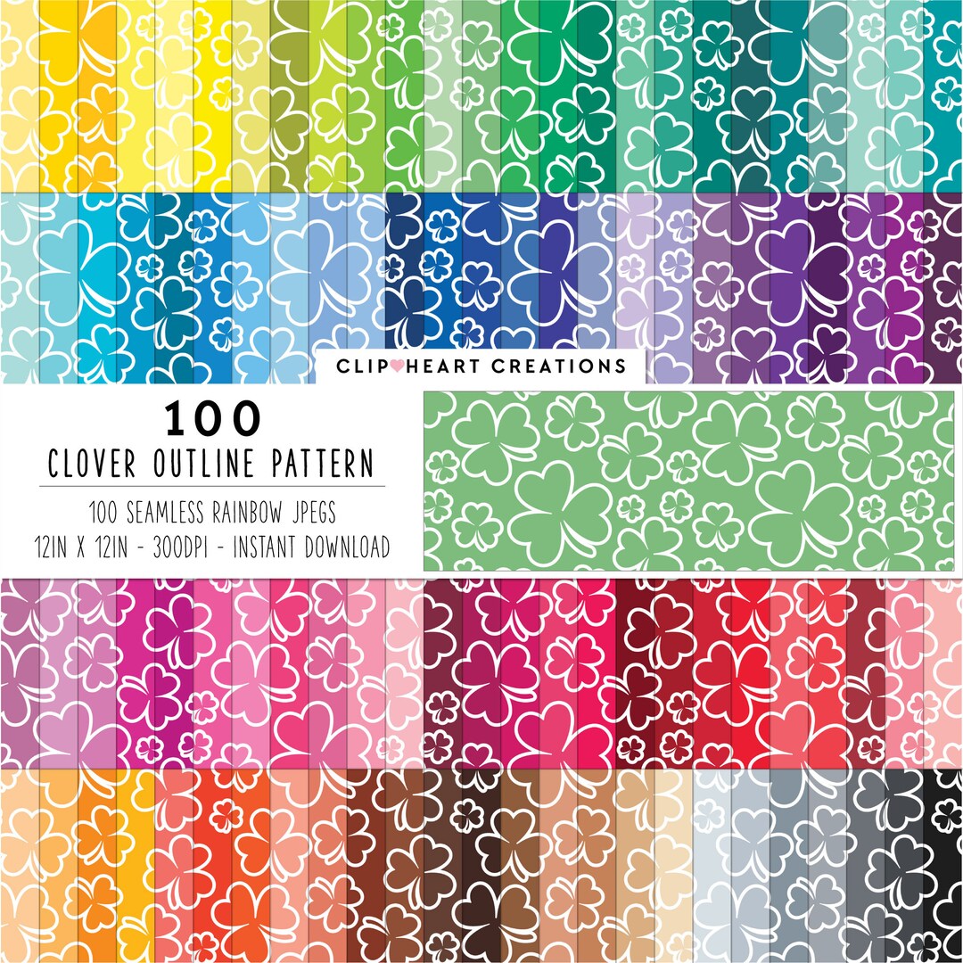 100 Clover Pattern Digital Paper, Commercial Use Seamless Shamrock ...