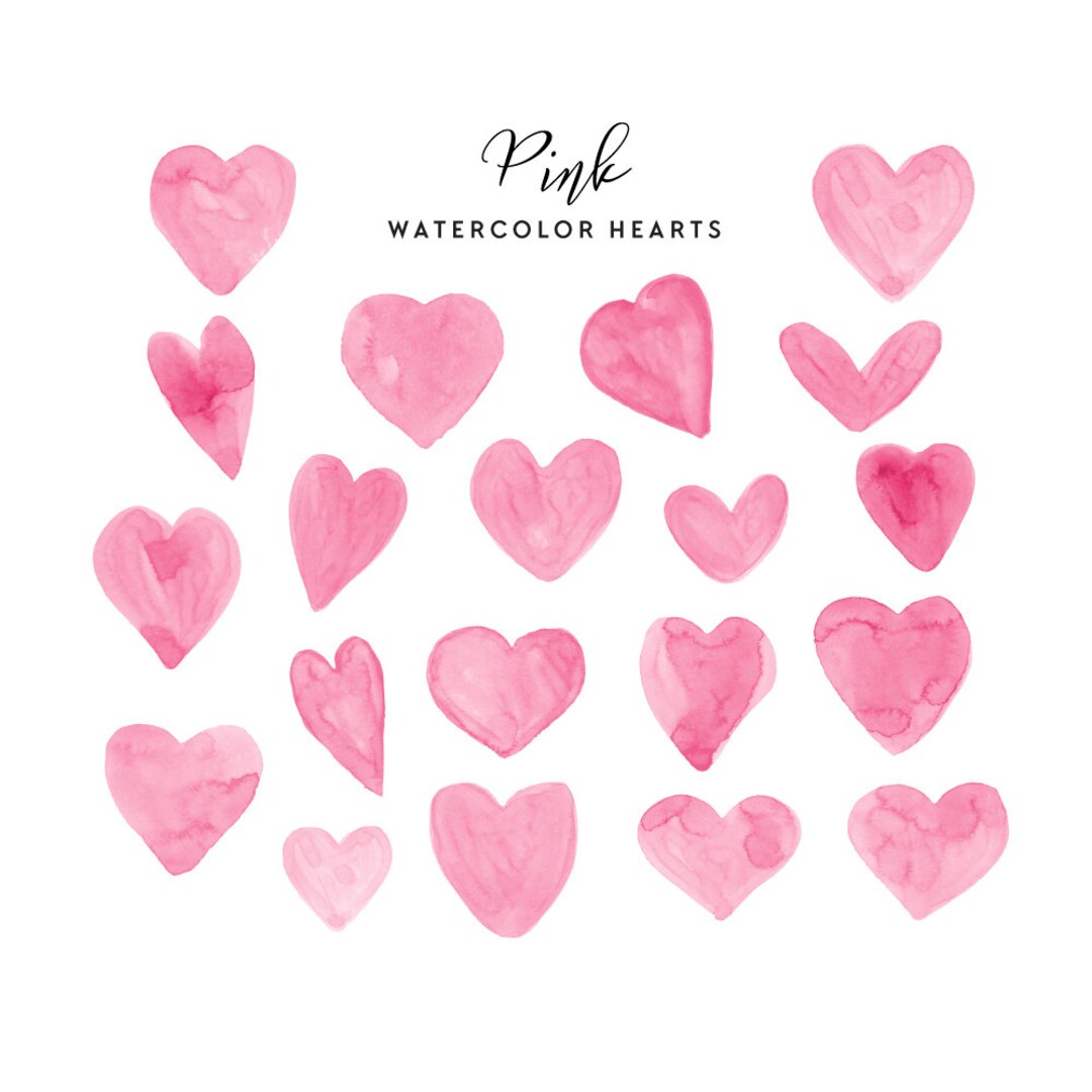 Pink Watercolor Hearts Clip Art, Commercial Use Instant Download PNG ...