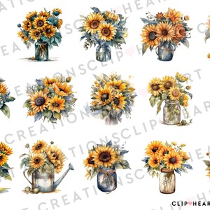 Sunflowers Watercolor Clipart Set, Commercial Use Instant Download PNG ...