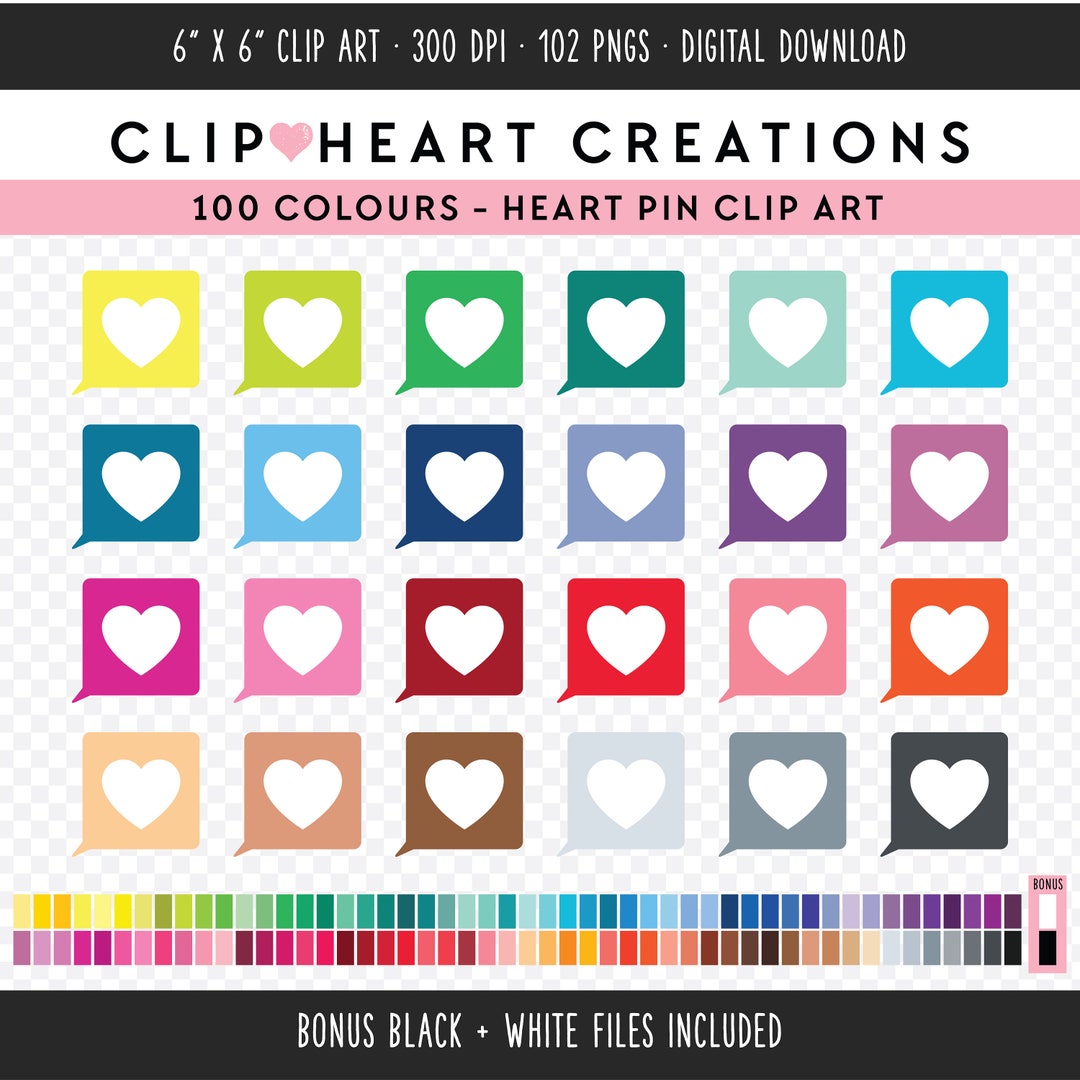 100 Hearts Clip Art, Commercial Use Instant Download PNG Digital Clip ...