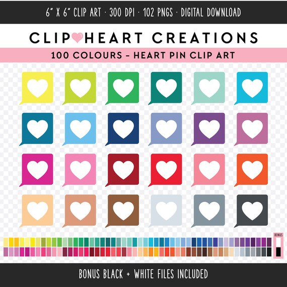 100 Hearts Clip Art Commercial Use Instant Download PNG | Etsy