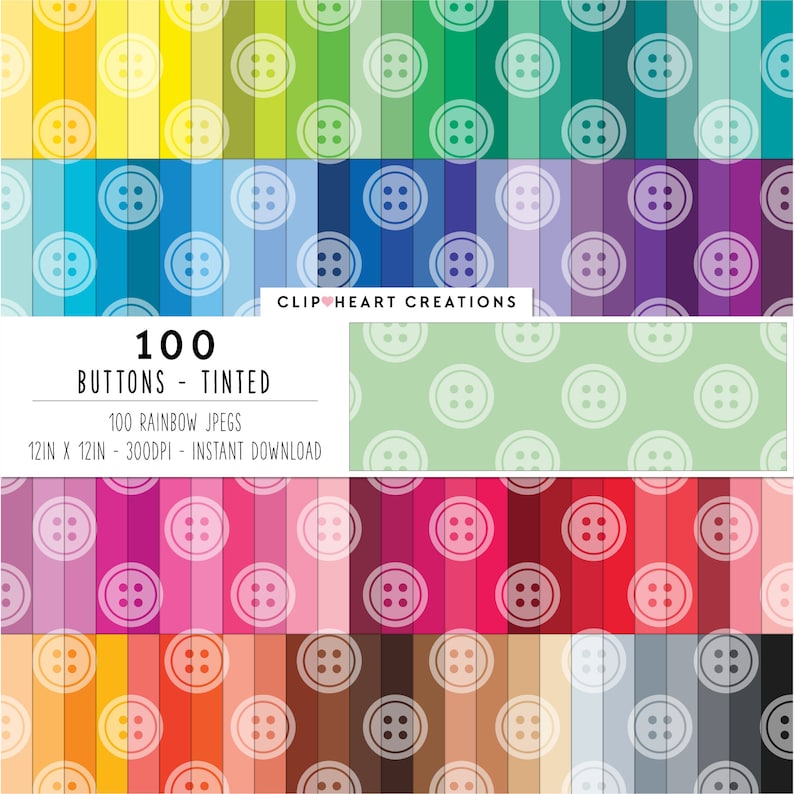 100 Buttons Digital Papers Commercial Use Instant Download Tinted ...