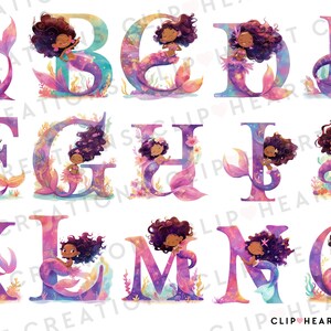 Mermaid Alphabet Clip Art, Commercial Use Instant Download Fantasy ...