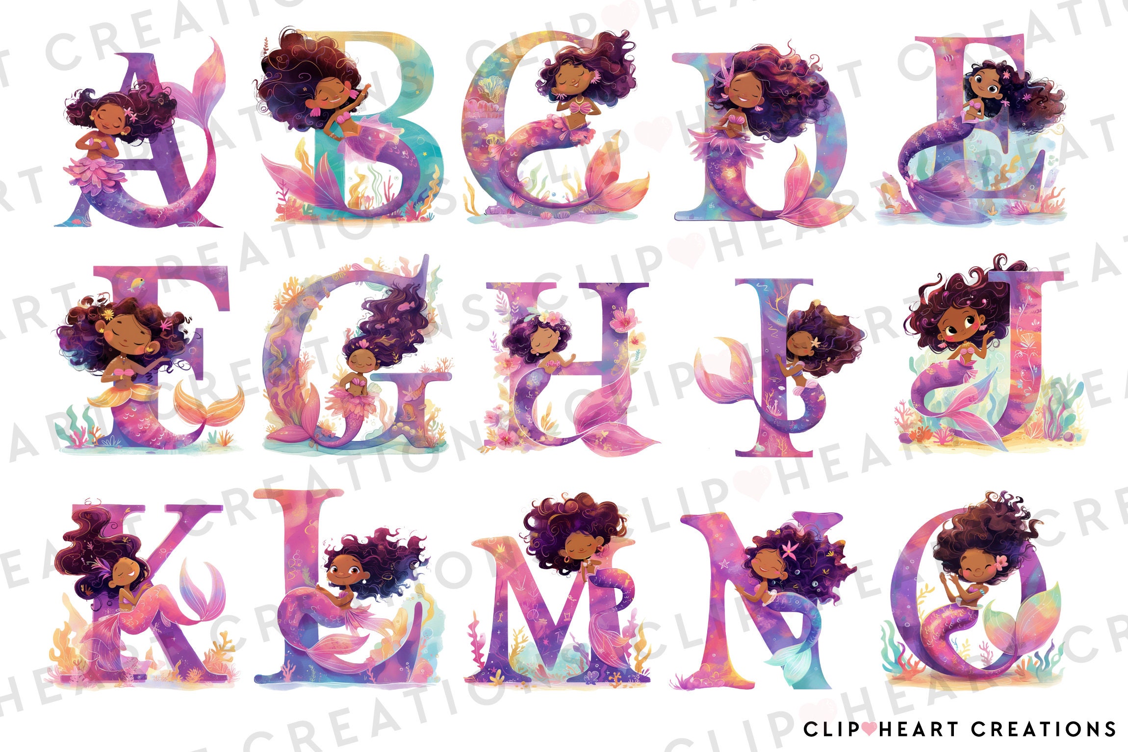 Mermaid Alphabet Clip Art, Commercial Use Instant Download Fantasy ...