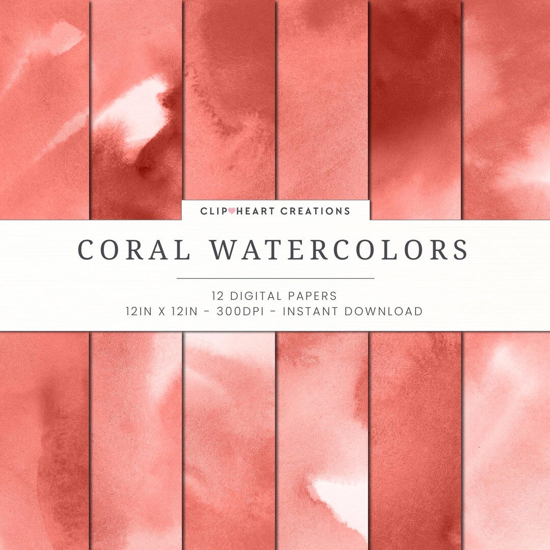 Coral Watercolor Digital Papers, Commercial Use Instant Download ...