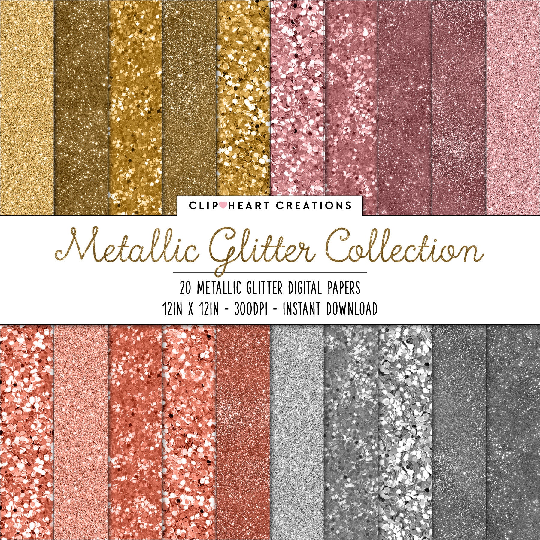 20 Metallic Glitter Digital Papers Commercial Use Instant - Etsy