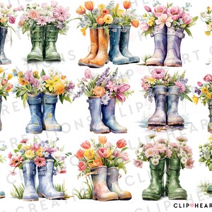 Spring Rainboots Watercolor Clipart Set, Commercial Use Instant ...