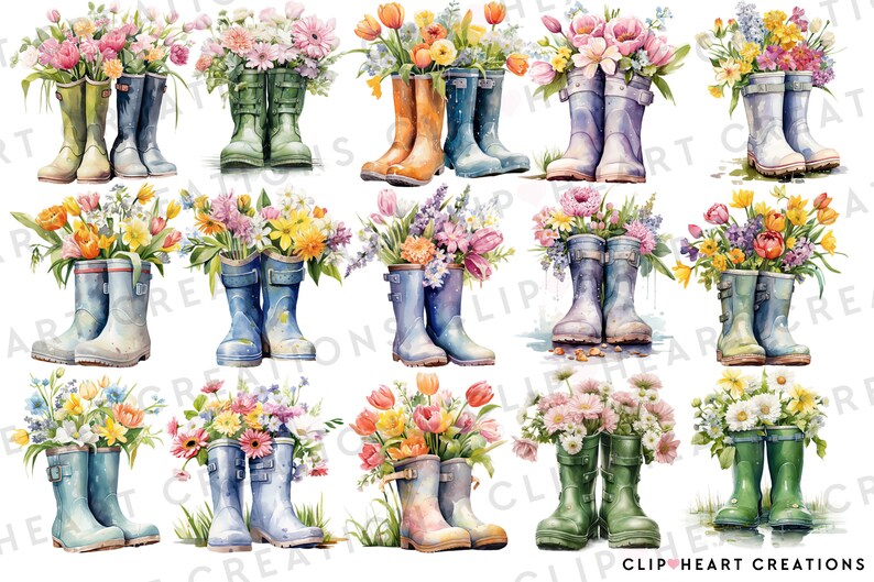 Spring Rainboots Watercolor Clipart Set, Commercial Use Instant ...