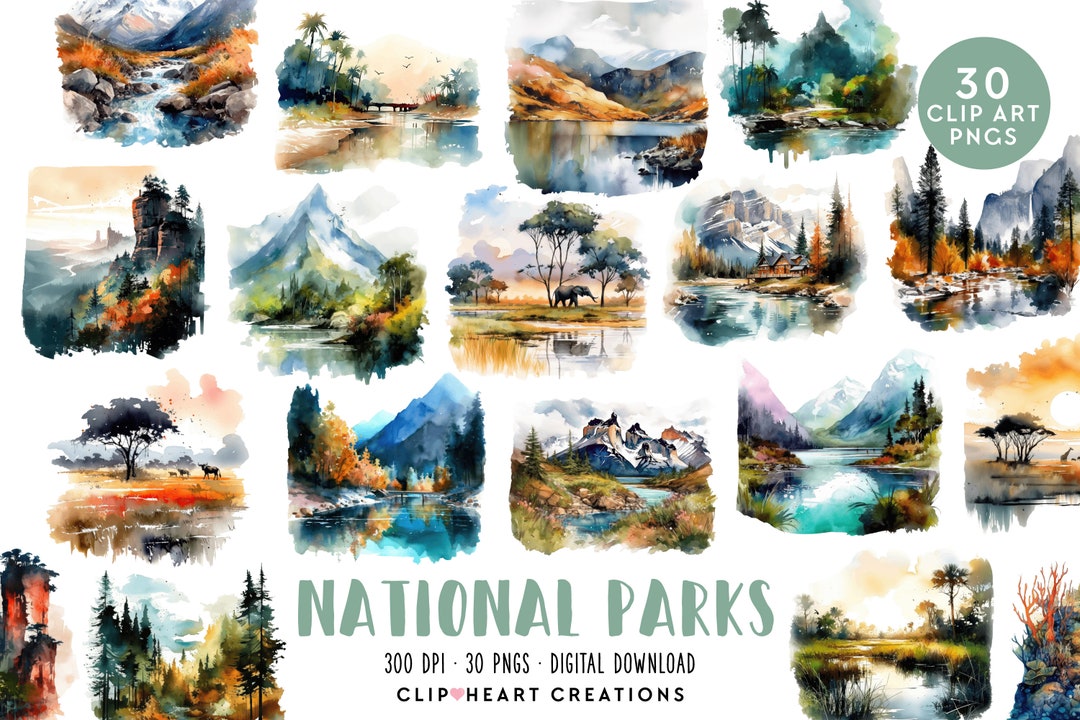 National Parks Watercolor Clipart Set, Commercial Use Instant Download ...