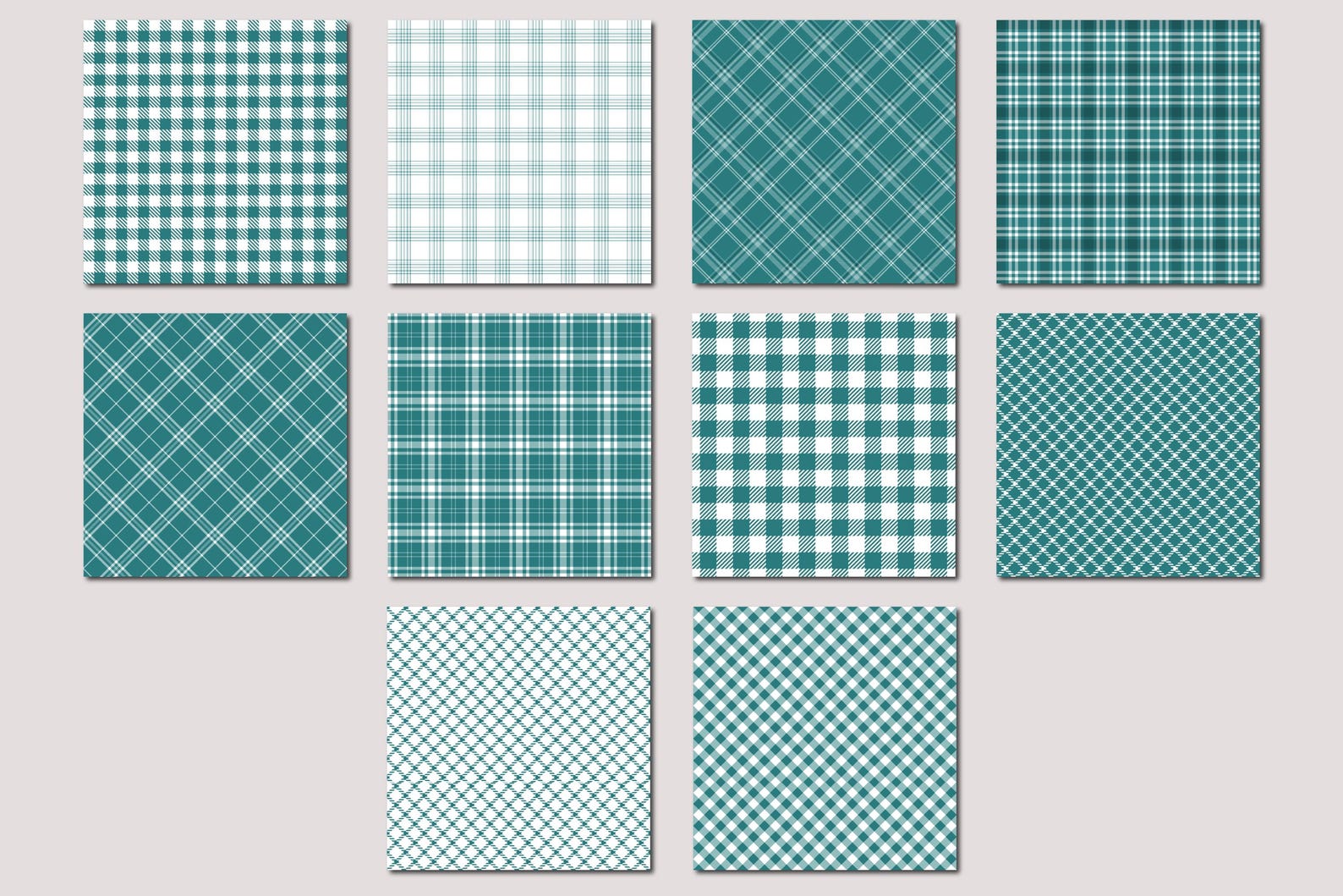 Teal Buffalo Plaid Digital Paper Set, Seamless Lumberjack Plaid Papers ...
