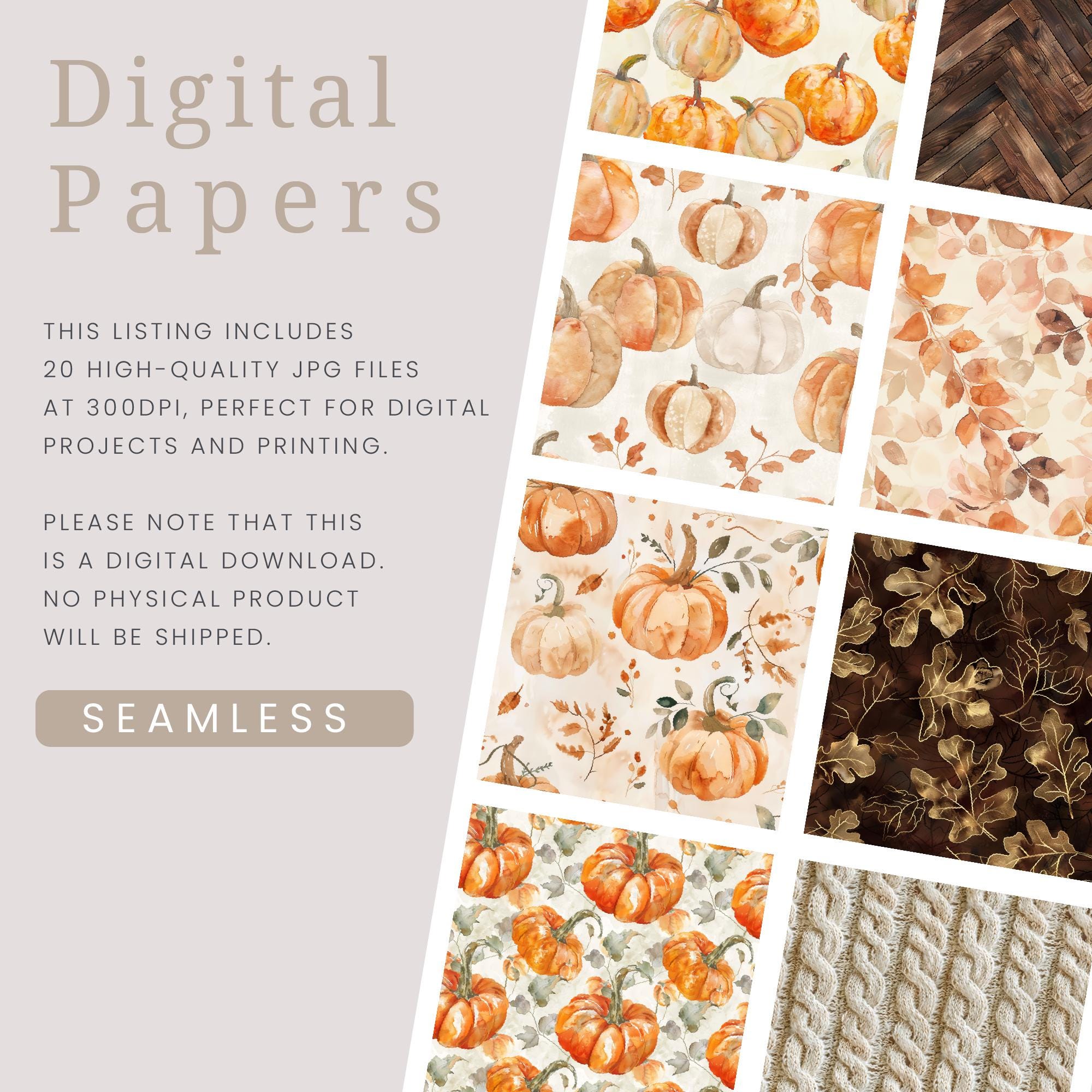 Watercolor Cozy Fall Texture Seamless Digital Papers, Commercial Use ...