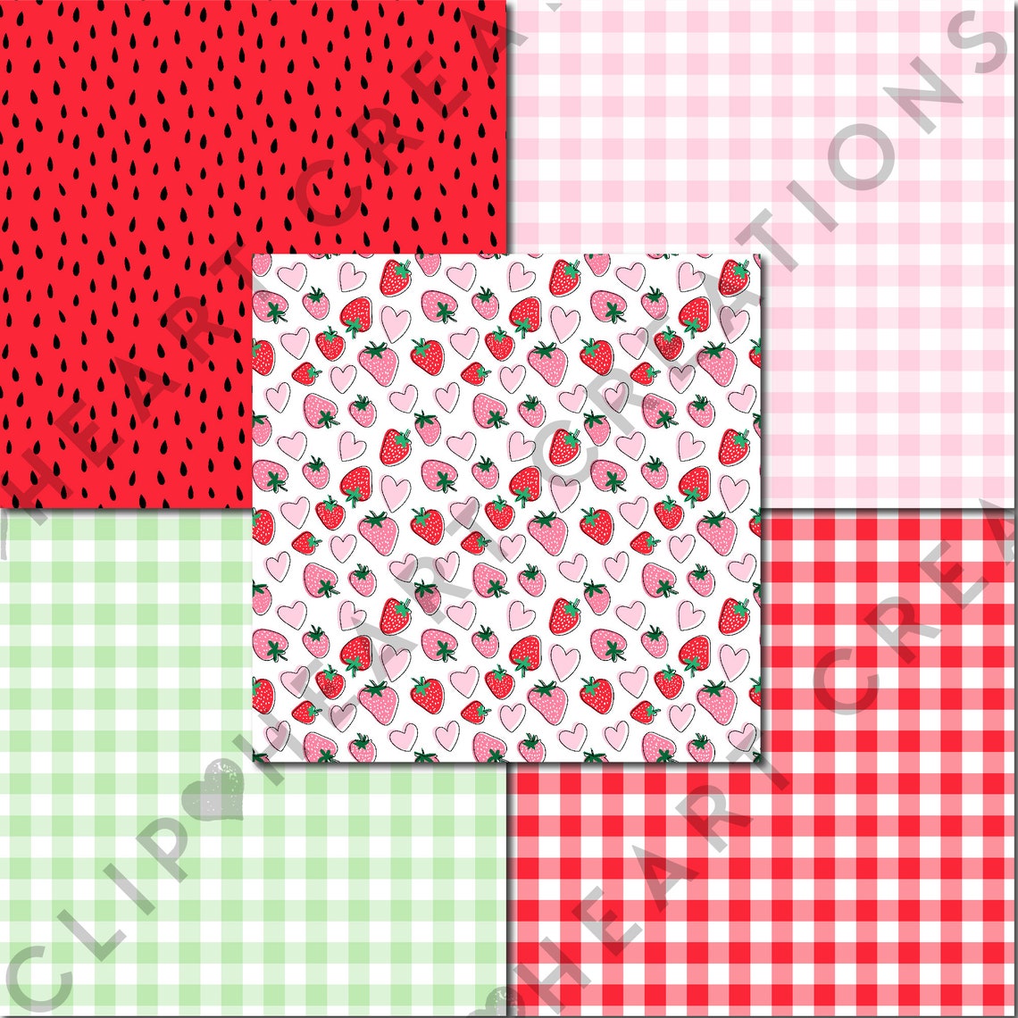20 Strawberry Themed Digital Papers Seamless Commercial Use - Etsy