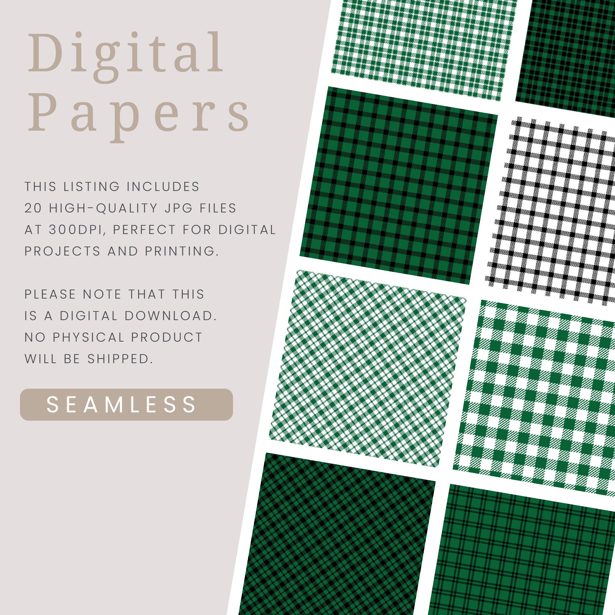 Green Buffalo Plaid Digital Paper Set, Seamless Lumberjack Plaid Papers ...