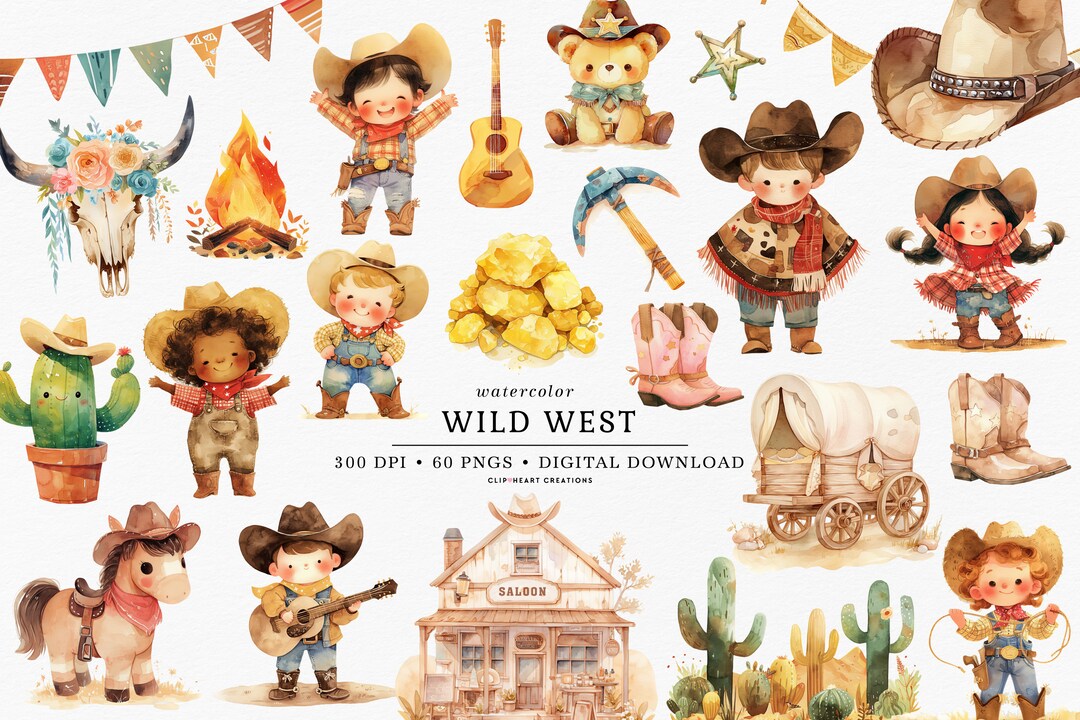 Watercolor Wild West Clipart, Commercial Use Instant Download PNG ...
