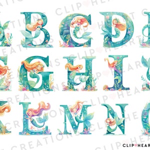 Mermaid Alphabet Clip Art, Commercial Use Instant Download Fantasy ...
