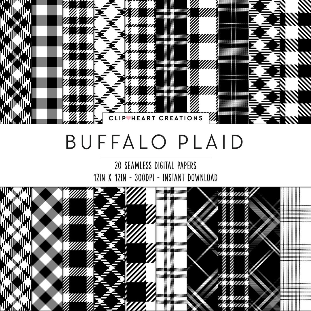 Black Buffalo Plaid Digital Paper Set, Seamless Lumberjack Plaid Papers ...
