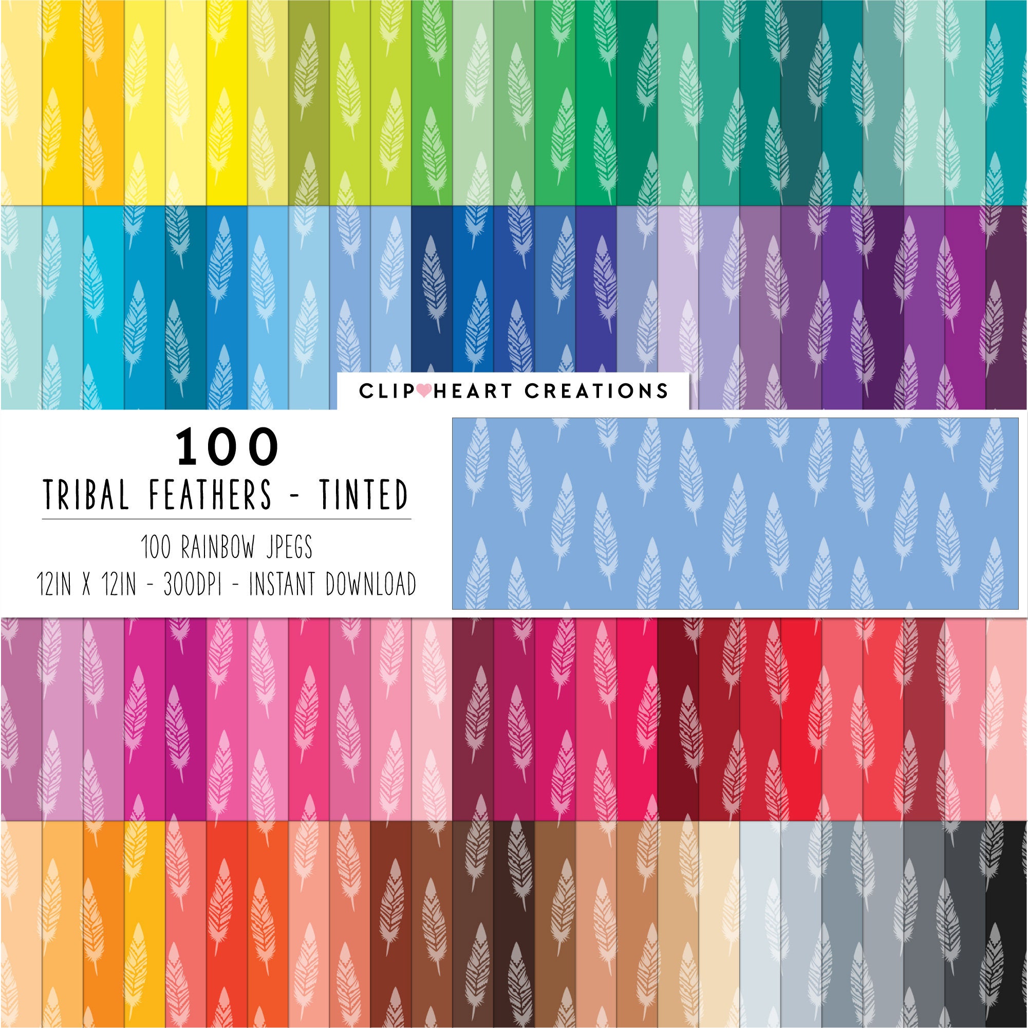 100 Tribal Feathers Digital Paper Pack, Commercial Use Instant Download ...