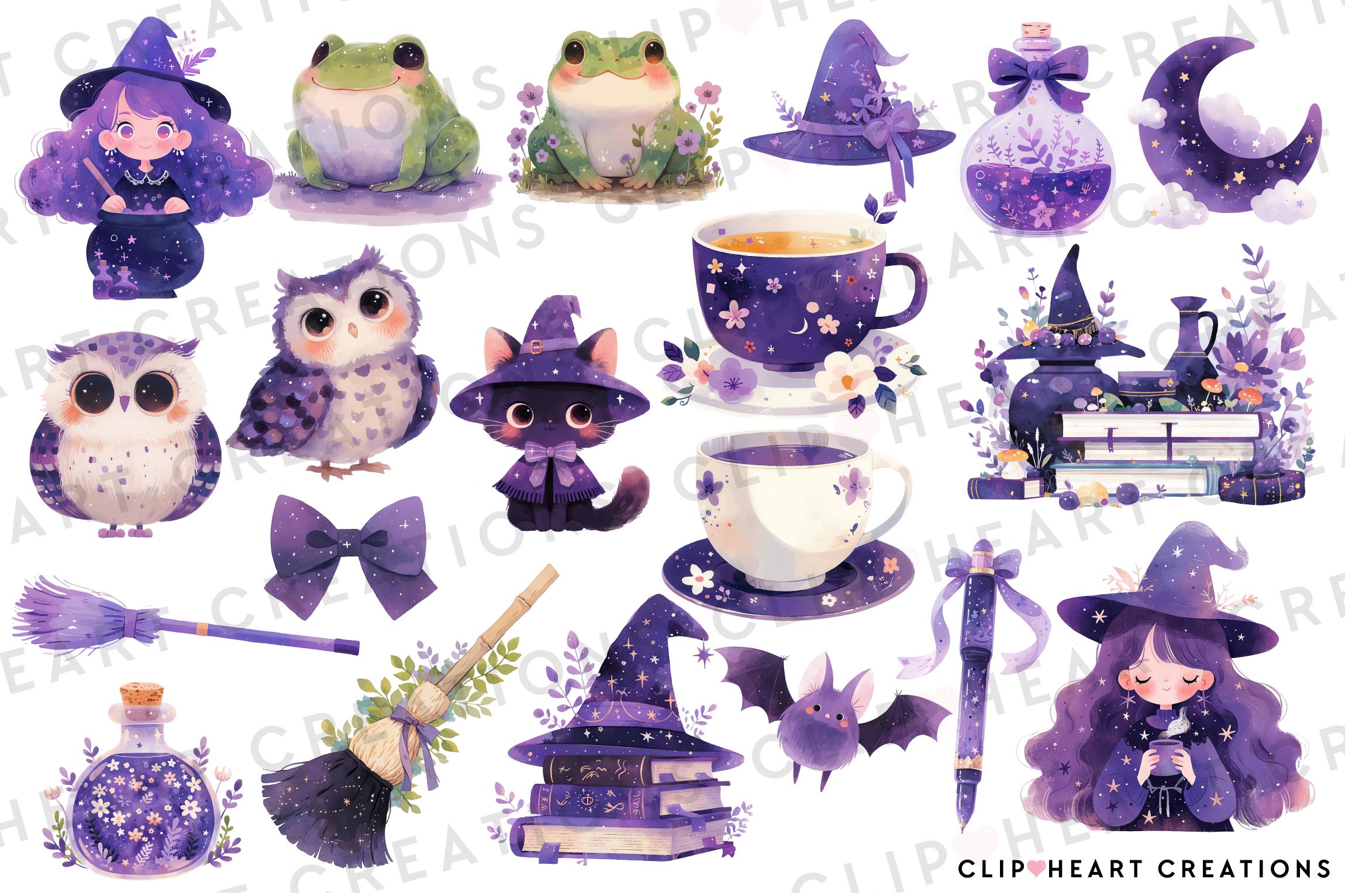 Cute Witches Halloween Watercolor Clipart Set, Commercial Use Instant ...