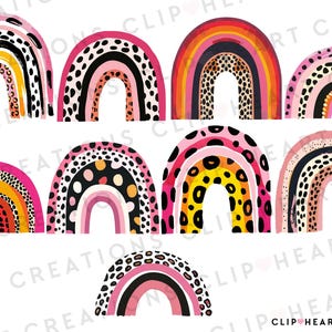 Hot Pink Leopard Print Rainbows Watercolor Clipart Set, Commercial Use ...