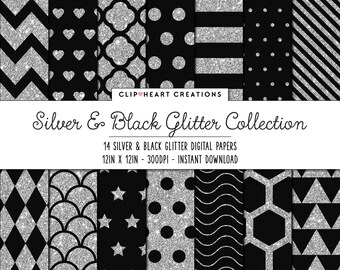 14 Silver and White Glitter Pattern Digital Papers Commercial | Etsy